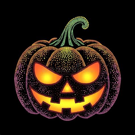 Jack O Lantern With A Mischievous Grin And Bright Fiery Eyes Is Depicted Using A Pattern Of