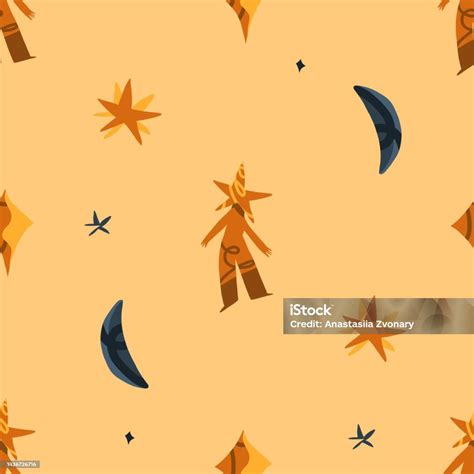 마법의 우주 일러스트 클립 아트 달 별 및 귀여운 외계인 캐릭터와 원활한 패턴 우주 추상적 배경 만화 스타일 손으로 그린 현대
