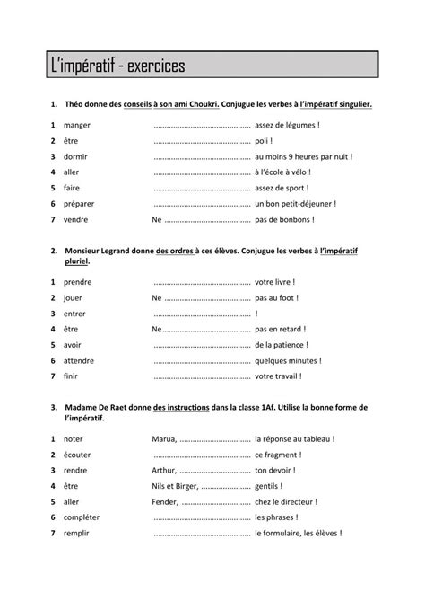 Limpératif Interactive Worksheet