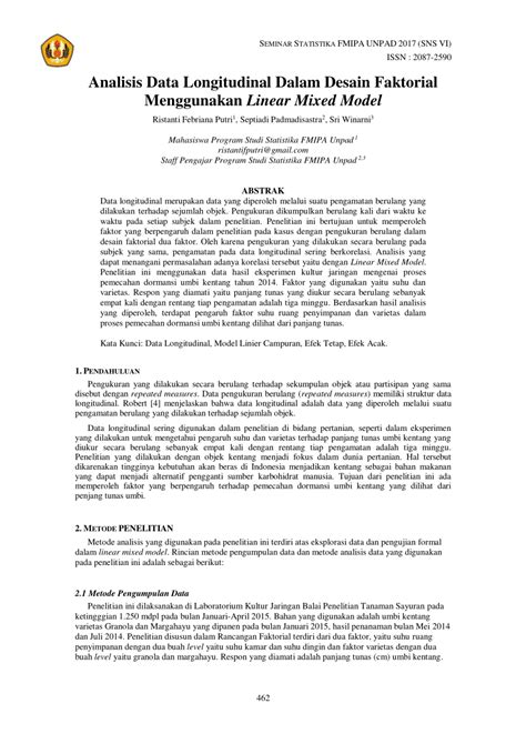(PDF) Analisis Data Longitudinal Dalam Desain Faktorial Menggunakan Linear Mixed Model