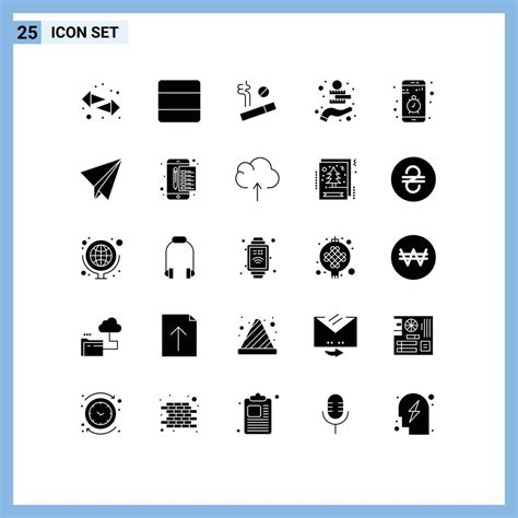 Mobile Interface Solid Glyph Set Of 25 Pictograms Of Mobile App No