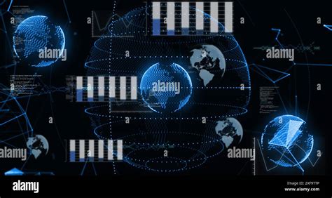 Image Of Data Processing And Plexus Networks Over Spinning Globes