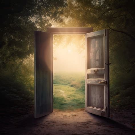 Premium Ai Image Open Door In The Forest At Sunset