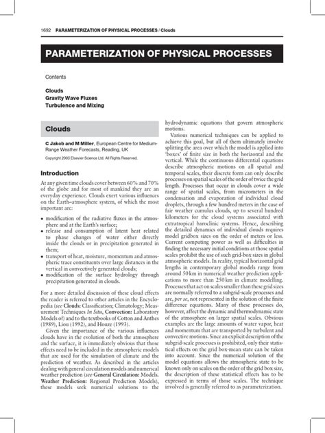 Parameterization Of Physical Processes Clouds Pdf Cloud General