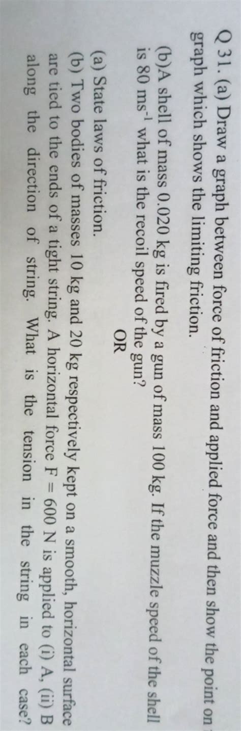 Q 31 A Draw A Graph Between Force Of Friction And Applied Force And Th
