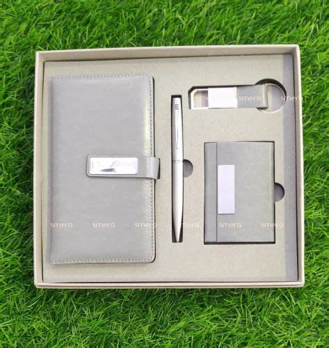 Leather GREY Diary Pen Card Holder And Keychain Gift Set At Set In Mumbai