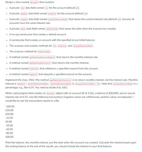 Solved Design A Class Named Account That Contains A Chegg
