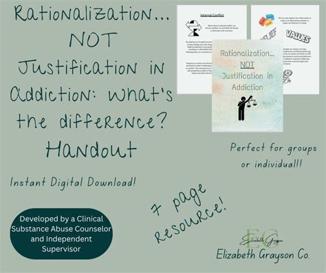 Rationalization Not Justification In Addiction Whats The Difference Addiction Handout Etsy