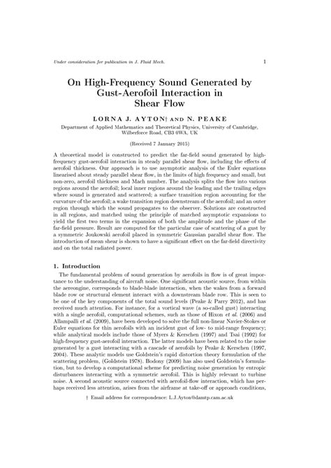 Pdf On High Frequency Sound Generated By Gust Aerofoil Interaction In Shear Flow