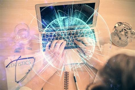 Premium Photo Double Exposure Of Man S Hands Typing Over Computer Keyboard And Business Theme