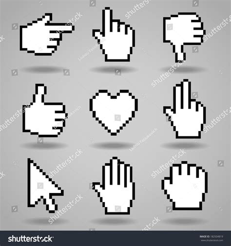Pixel Cursors Icons Hand Arrow Heart Stock Vector Royalty Free 182504819 Shutterstock