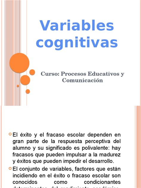 Variables Cognitivas Del Aprendizaje Pdf Cognición Ciencia Cognitiva