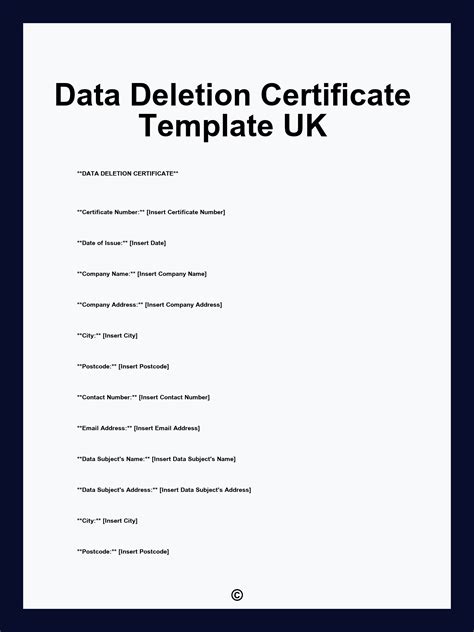 Data Deletion Certificate Template Uk
