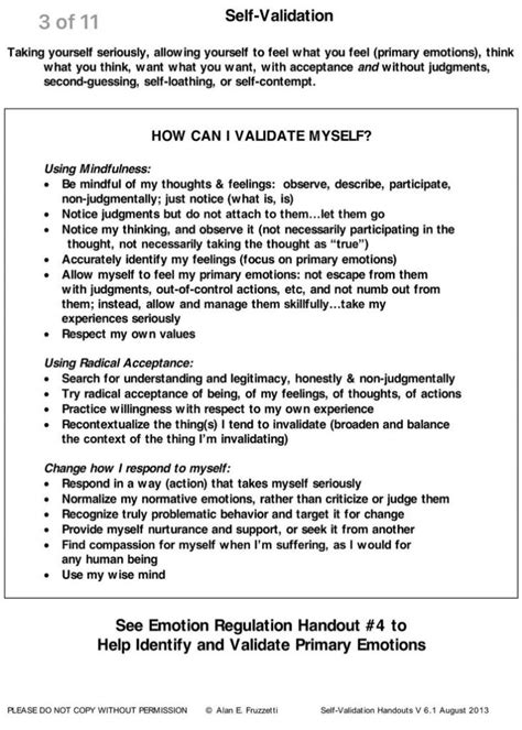 Dbt Self Validation Of Emotion Self Help Tools Therapy Worksheets Dbt