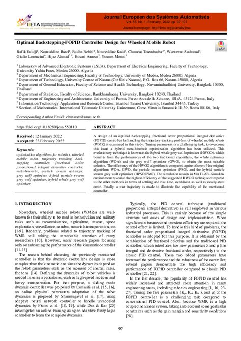 Pdf Optimal Backstepping Fopid Controller Design For Wheeled Mobile Robot