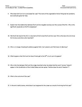 On The Basis Of Sex Guided Reading Questions For US Government TPT