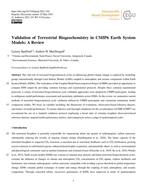 Pdf Validation Of Terrestrial Biogeochemistry In Cmip6 Earth System Models A Review