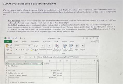 solved cvp analysis using excel s basic math functions jpl