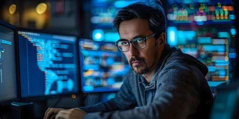 Premium Photo A Programmer Coding In A Server Room For Data Processing Concept Technology