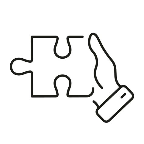 Jigsaw Piece In Human Hand Line Icon Successful Teamwork Cooperation