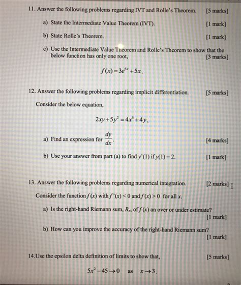 Solved 11 Answer The Following Problems Regarding Ivt And
