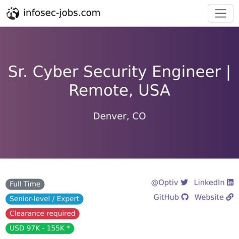 [hiring] sr cyber security engineer remote usa in denver co r