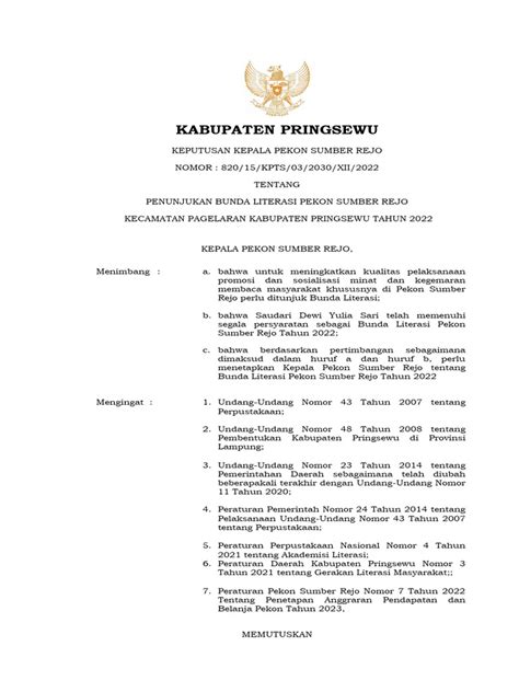 Sk Bunda Literasi Kecamatan Pdf