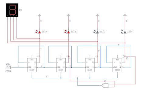 4 Bit Asynchronous Up Counter With 7 Segment Hex Multisim Live