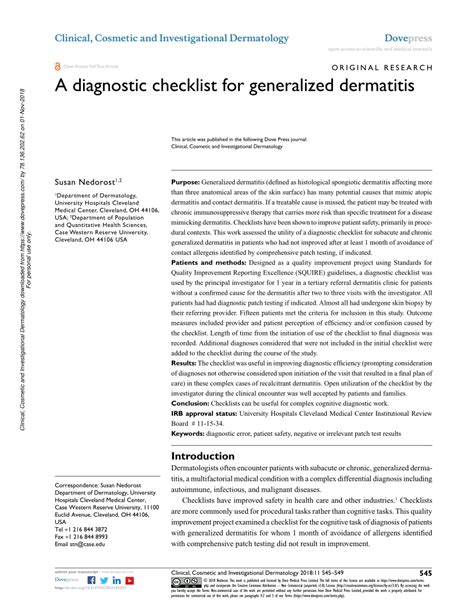 Pdf A Diagnostic Checklist For Generalized Dermatitis