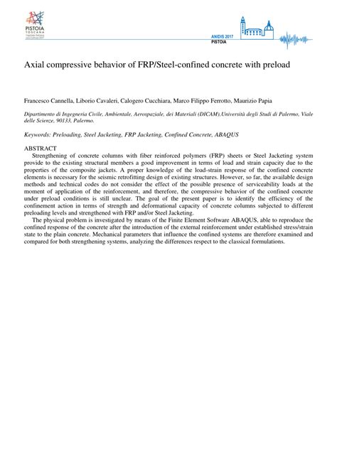 Pdf Axial Compressive Behavior Of Frpsteel Confined Concrete With Preload Capacità In