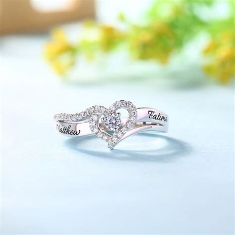 Engraved Sterling Silver Heart Shape Cz Ring