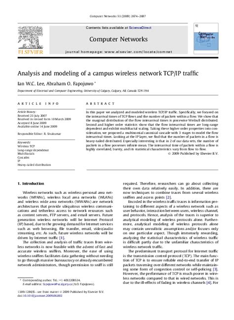 pdf analysis and modeling of a campus wireless network tcp ip traffic