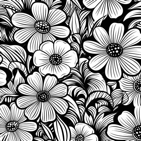 Premium Vector Floral Visual Pattern In Black And White Outline