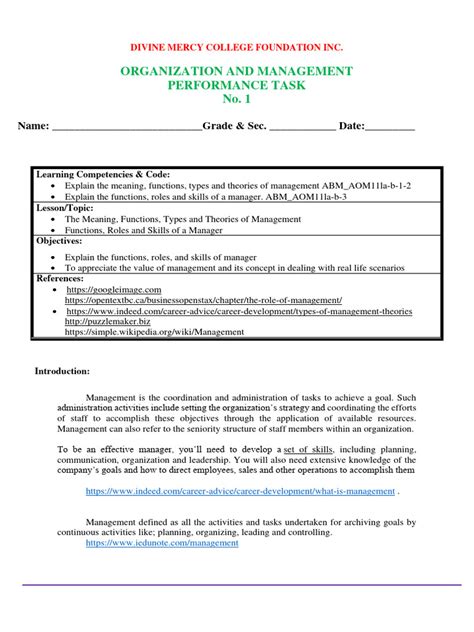 Org Mngt Performace Task Pdf Goal Learning
