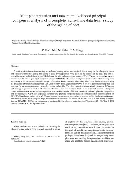 Pdf Multiple Imputation And Maximum Likelihood Principal Component