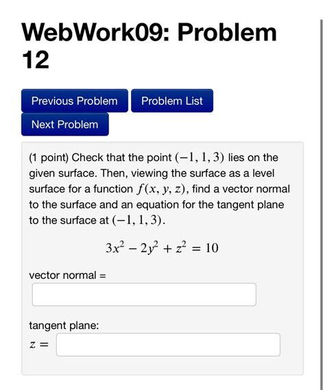 solved webwork09 problem 12 1 point check that the point