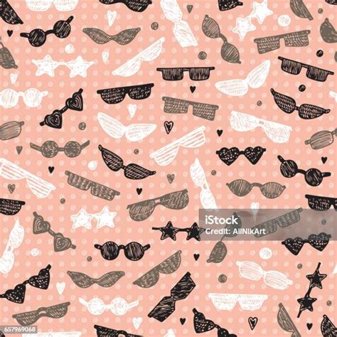 유행 액세서리입니다 손으로 그린 낙서 안경 완벽 한 패턴입니다 다른 모양 선글라스 안경 벡터 배경 개인 장식품에 대한 스톡 벡터 아트 및 기타 이미지 Istock