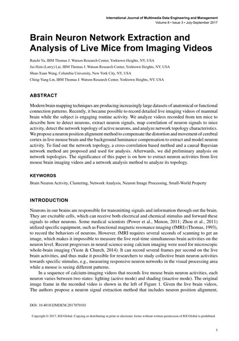Pdf Brain Neuron Network Extraction And Analysis Of Live Mice From Imaging Videos