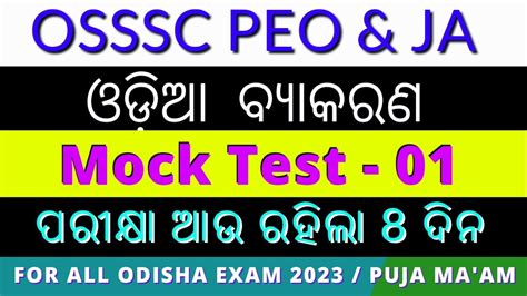 ଓଡଆ ବୟକରଣ Mock Test 01 OSSSC PEO JA Exam ପଇ Syllabus ଅନସର Questions Practice