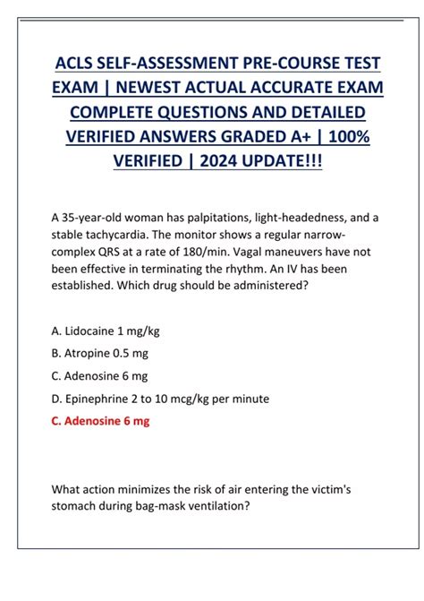 Acls Self Assessment Pre Course Test Exam Newest Actual Accurate Exam Complete Questions And