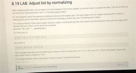Solved 819 Lab Adjust List By Normalızing When Analyzing