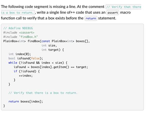 Solved The Following Code Segment Is Missing A Line At The Chegg