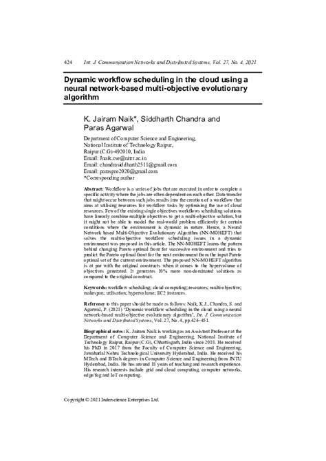 Pdf Dynamic Workflow Scheduling In The Cloud Using A Neural Network Based Multi Objective