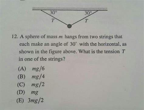 Solved 30° 12 A Sphere Of Mass M Hangs From Two Strings