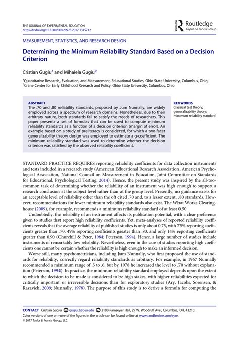 Pdf Determining The Minimum Reliability Standard Based On A Decision Pdf Determining The Minimum Reliability Standard Based On A Decision