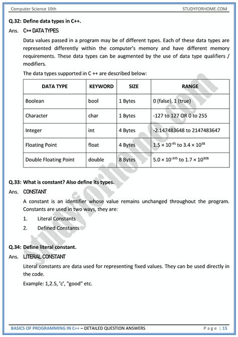 Basics Of Programming In C Question Answers Computer Science