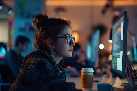 Premium Photo Focused Programmer In A Digital World