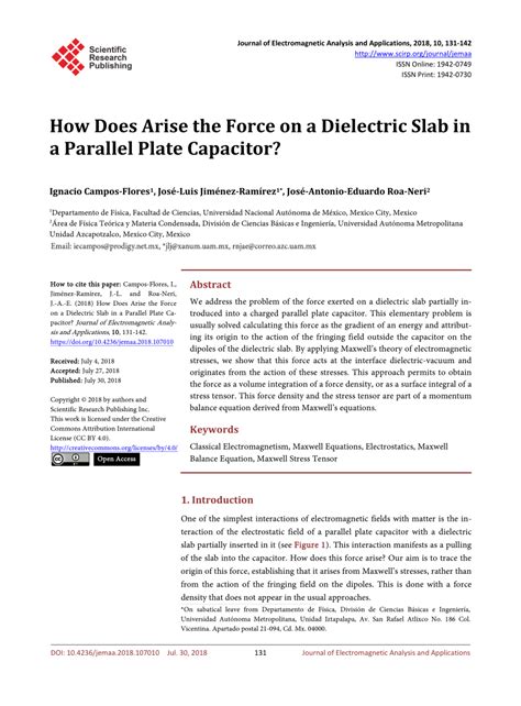 Pdf How Does Arise The Force On A Dielectric Slab In A Parallel Plate