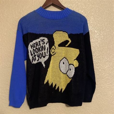 Vintage 1990 The Simpsons Bart Hot Cashews Knit Sweater Size Medium Usa