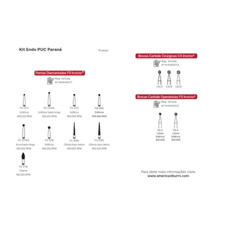 Kit Acadêmico Endodontia Puc Pr American Burrs Dental Med Sul